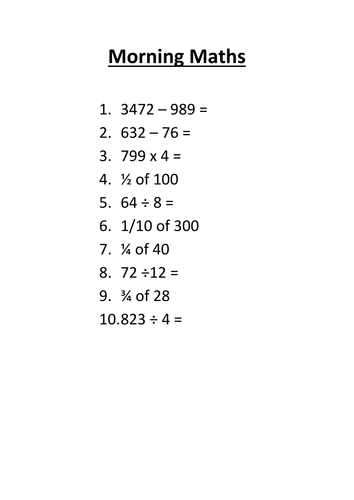 Morning maths activities - year 2/3/4 depending on ability - 34 ...