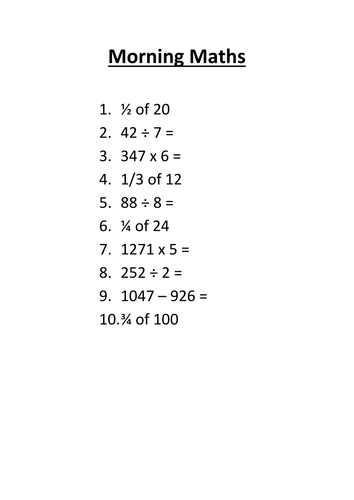 Morning maths activities - year 2/3/4 depending on ability - 34 ...
