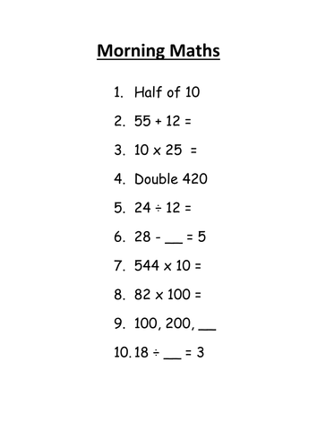 Morning maths activities - year 2/3/4 depending on ability - 34 ...
