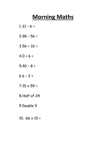 Morning maths activities - year 2/3/4 depending on ability - 34 ...