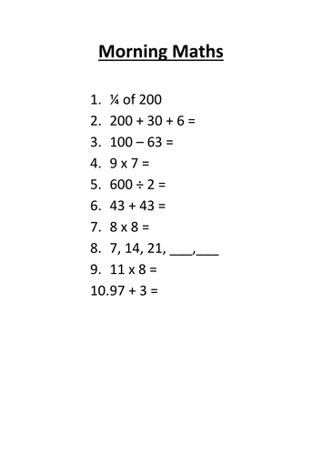 Morning maths activities - year 2/3/4 depending on ability - 34 ...