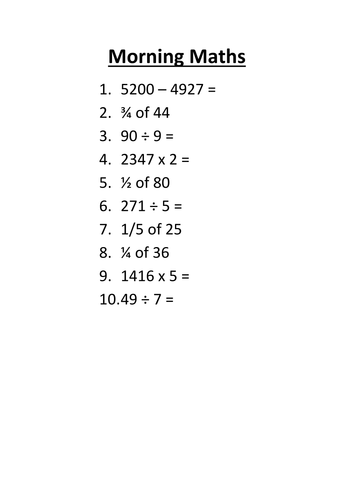 Morning maths activities - year 2/3/4 depending on ability - 34 ...