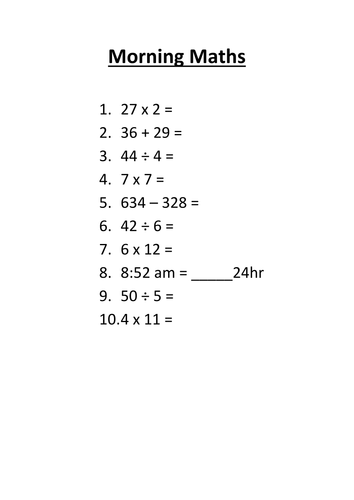 Morning maths activities - year 2/3/4 depending on ability - 34 ...