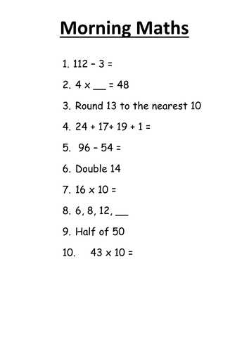 Morning maths activities - year 2/3/4 depending on ability - 34 ...