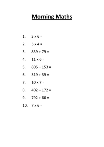 Morning maths activities - year 2/3/4 depending on ability - 31 ...