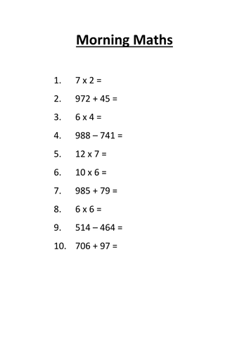 Morning maths activities - year 2/3/4 depending on ability - 31 ...