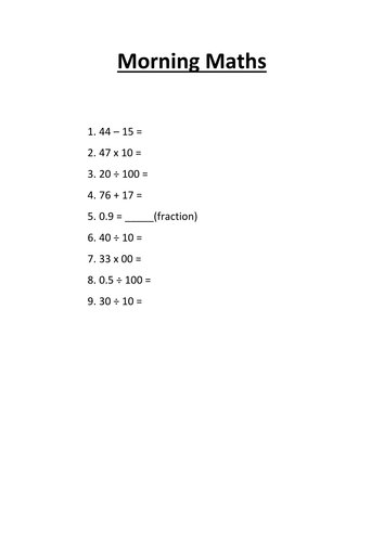 Morning maths activities - year 2/3/4 depending on ability - 31 ...
