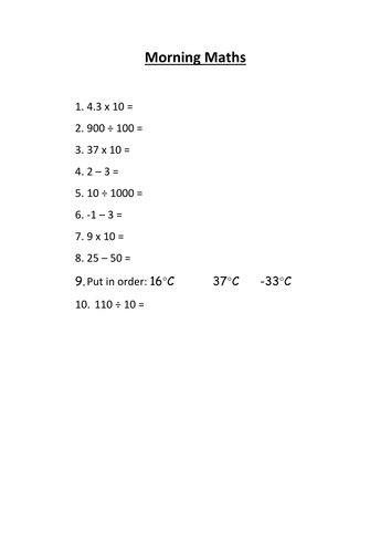 Morning maths activities - year 2/3/4 depending on ability - 31 ...