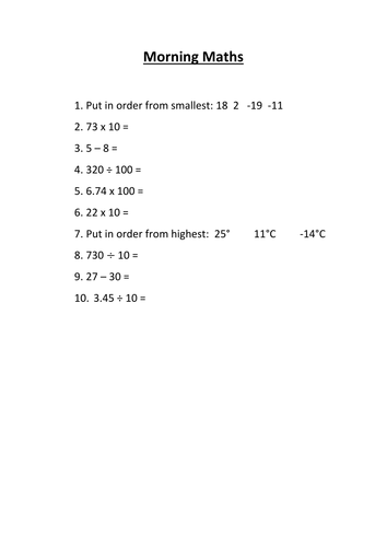 Morning maths activities - year 2/3/4 depending on ability - 31 ...