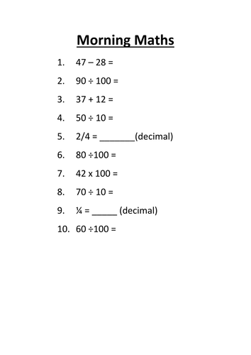 Morning maths activities - year 2/3/4 depending on ability - 31 ...