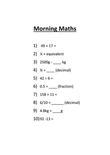 Morning maths activities - year 2/3/4 depending on ability - 31 ...