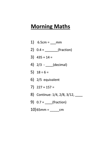 Morning maths activities - year 2/3/4 depending on ability - 31 ...