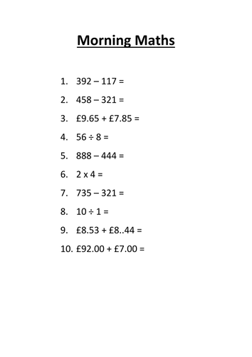 Morning maths activities - year 2/3/4 depending on ability - 31 ...
