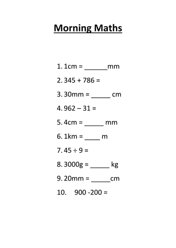 Morning maths activities - year 2/3/4 depending on ability - 31 ...