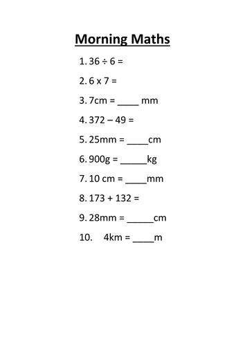Morning maths activities - year 2/3/4 depending on ability - 31 ...