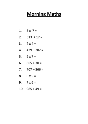 Morning maths activities - year 2/3/4 depending on ability - 31 ...