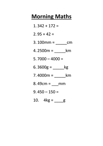 Morning maths activities - year 2/3/4 depending on ability - 31 ...