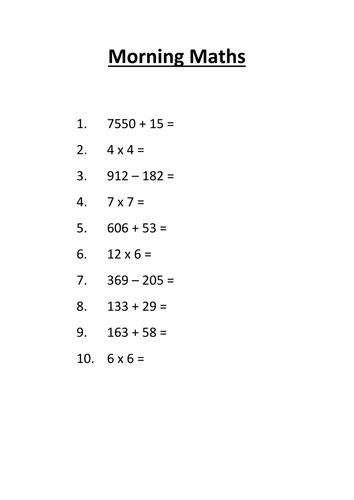 Morning maths activities - year 2/3/4 depending on ability - 31 ...