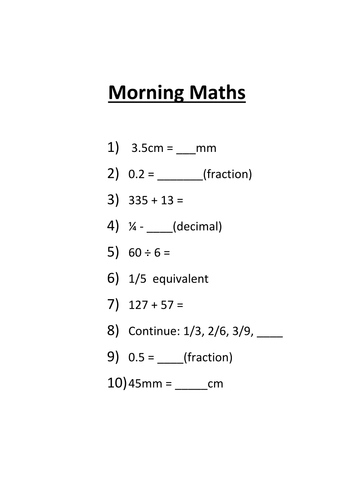 Morning maths activities - year 2/3/4 depending on ability - 31 ...