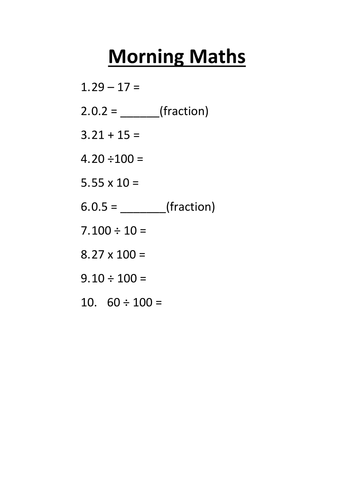 Morning maths activities - year 2/3/4 depending on ability - 31 ...