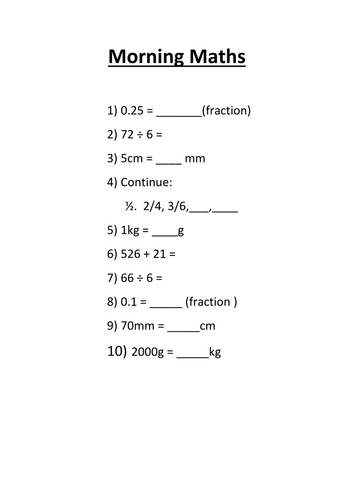 Morning maths activities - year 2/3/4 depending on ability - 31 ...