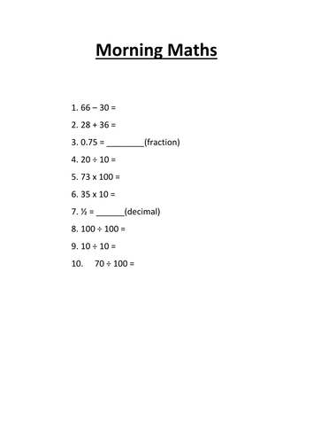 Morning maths activities - year 2/3/4 depending on ability - 31 ...