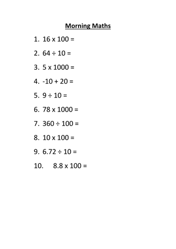Morning maths activities - year 2/3/4 depending on ability - 33 ...