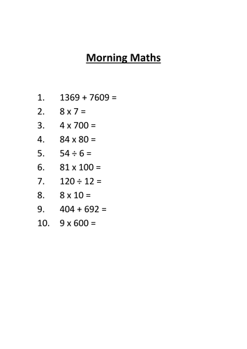 Morning maths activities - year 2/3/4 depending on ability - 33 ...