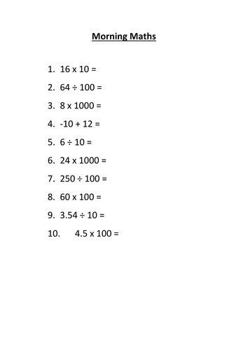 Morning maths activities - year 2/3/4 depending on ability - 33 ...