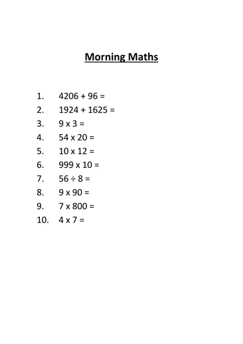 Morning maths activities - year 2/3/4 depending on ability - 33 ...