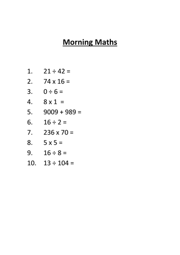 Morning maths activities - year 2/3/4 depending on ability - 33 ...