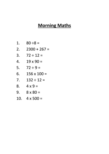 Morning maths activities - year 2/3/4 depending on ability - 33 ...