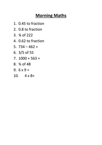 Morning maths activities - year 2/3/4 depending on ability - 19 ...