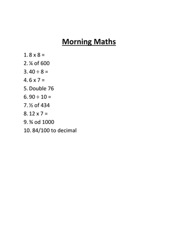 Morning maths activities - year 2/3/4 depending on ability - 19 ...