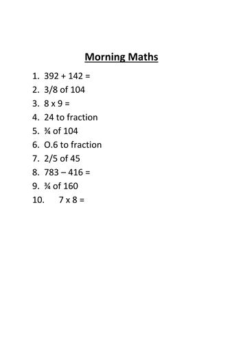 Morning maths activities - year 2/3/4 depending on ability - 19 ...