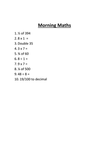 Morning maths activities - year 2/3/4 depending on ability - 19 ...