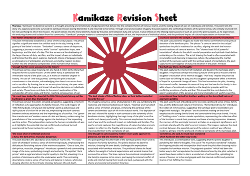 Emigree and Kamikaze worksheets Power and Conflict AQA poetry ...