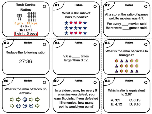 Ratios And Proportions Task Cards Teaching Resources