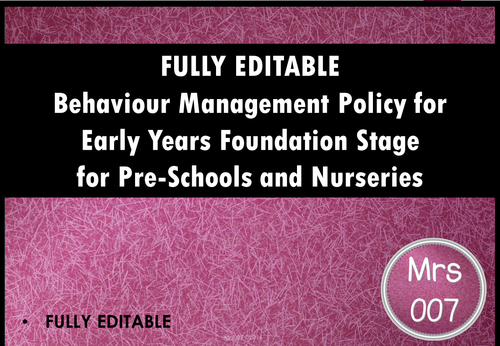 Behaviour Management Policy for Early Years Departments, Nurseries and ...