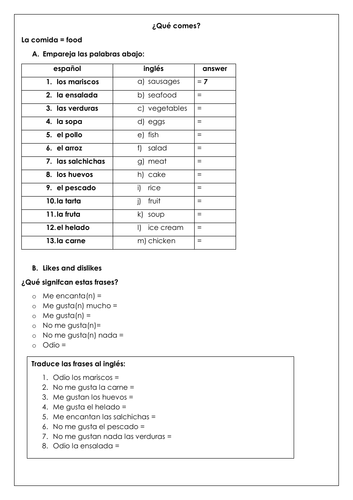 Spanish la comida / food: giving opinions with gustar and soler ...