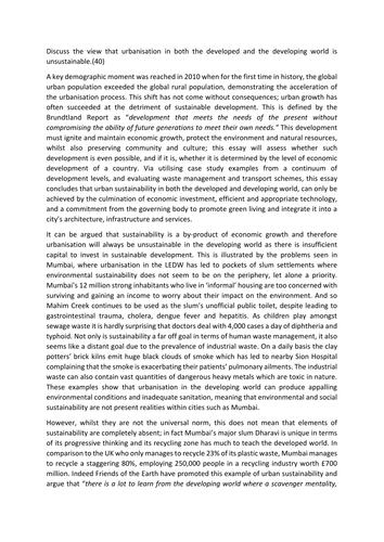 A Level Geography AQA World Cities 40 mark model essay A* standard on ...