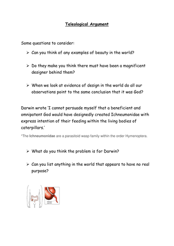 Teleological Argument Paley Generic worksheets and resources | Teaching ...