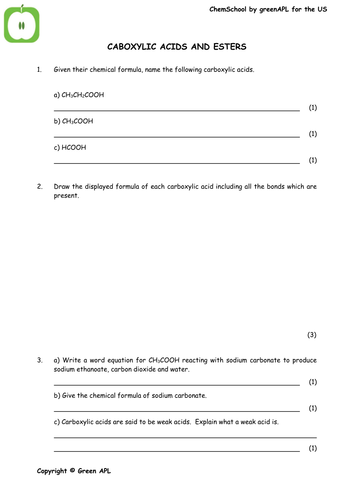 ChemSchool: Carboxylic acids and esters | Teaching Resources