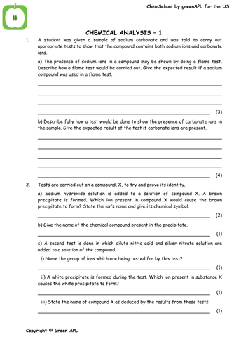 ChemSchool: Chemical analysis | Teaching Resources