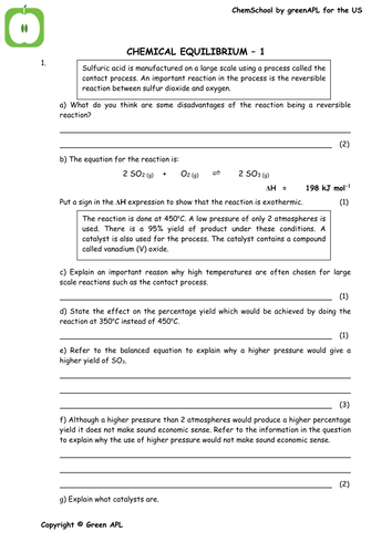 ChemSchool: Chemical equilibrium | Teaching Resources