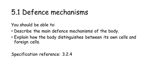 NEW AQA AS Biology 5.1 Defence Mechanisms | Teaching Resources