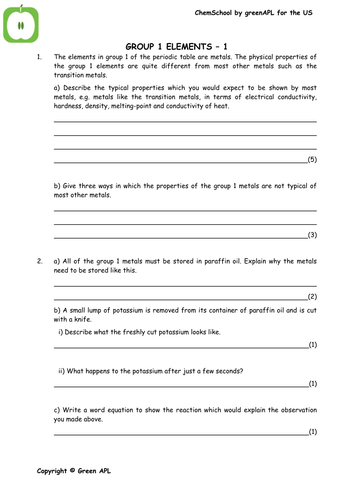 ChemSchool: Group 1 elements | Teaching Resources