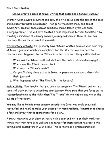 Large KS3 travel writing SOW with all resources and documents ...