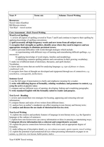 Large KS3 travel writing SOW with all resources and documents ...