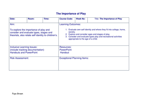 Teaching about play to childcare/ early years students; mix 2 ...
